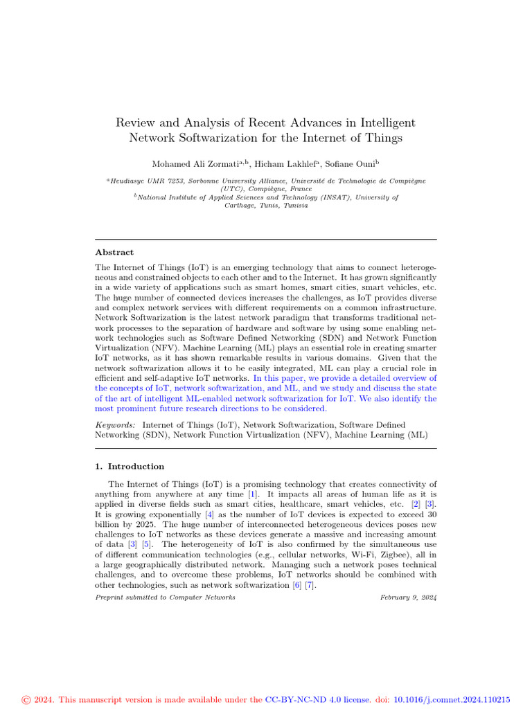 Review and Analysis of Recent Advances in Intelligent Network ...