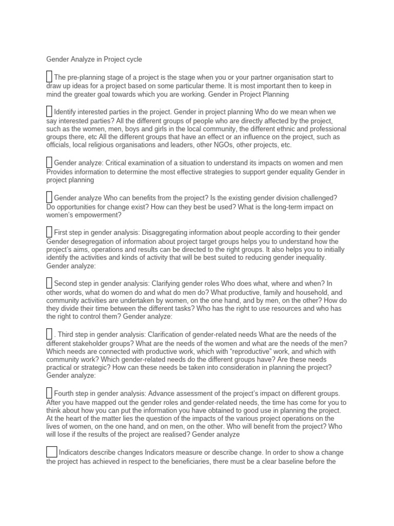 Gender Analysis in Project Planning | PDF | Gender | Gender Studies