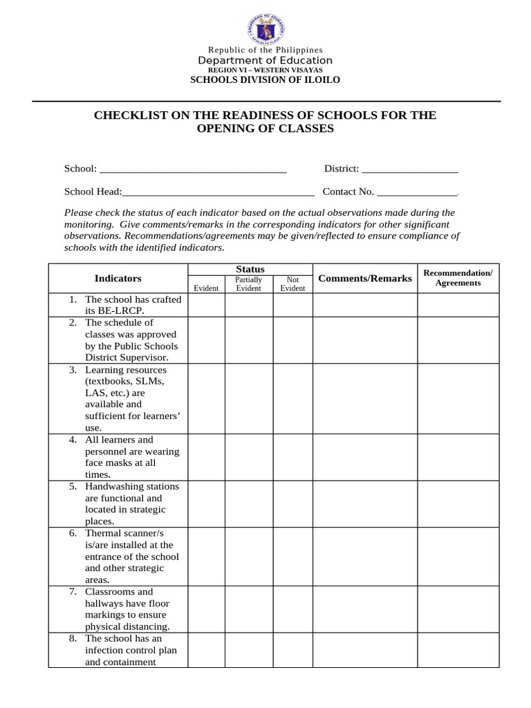 School Readiness Checklist for Classes | PDF | Causes Of Death ...