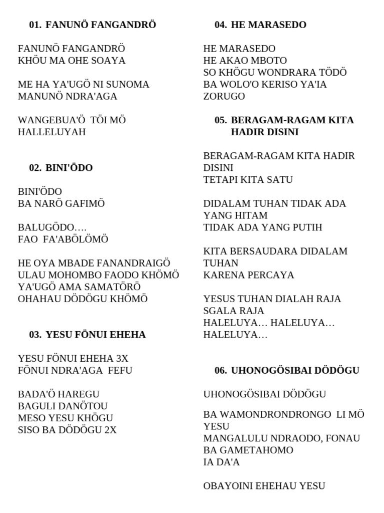 Kumpulan Lirik Lagu Rohani Nias | PDF | Pengembangan Diri