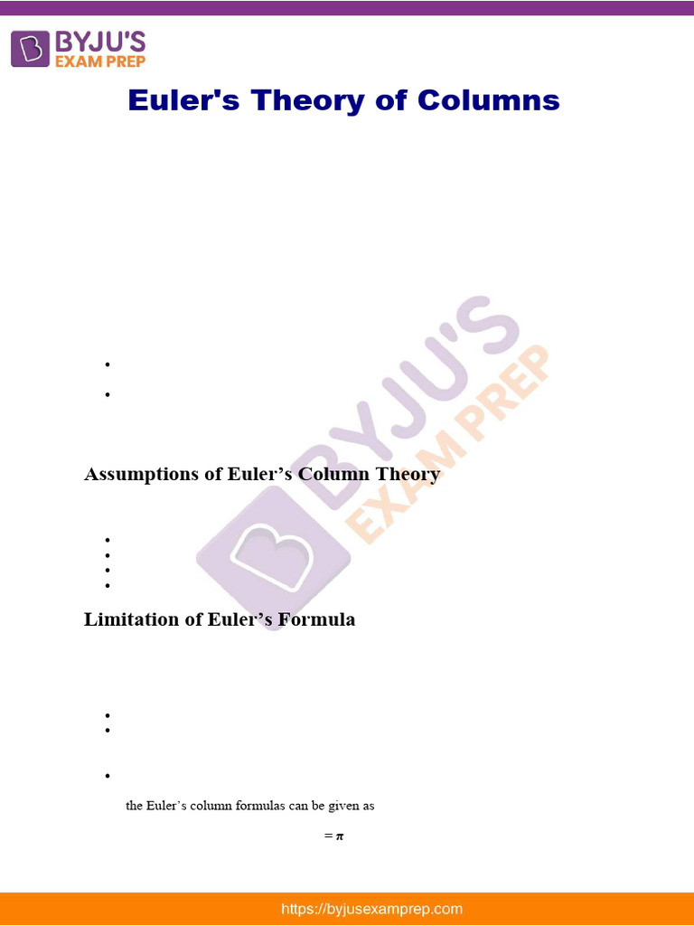 Euler's Column Buckling Theory | PDF | Teaching Methods & Materials ...