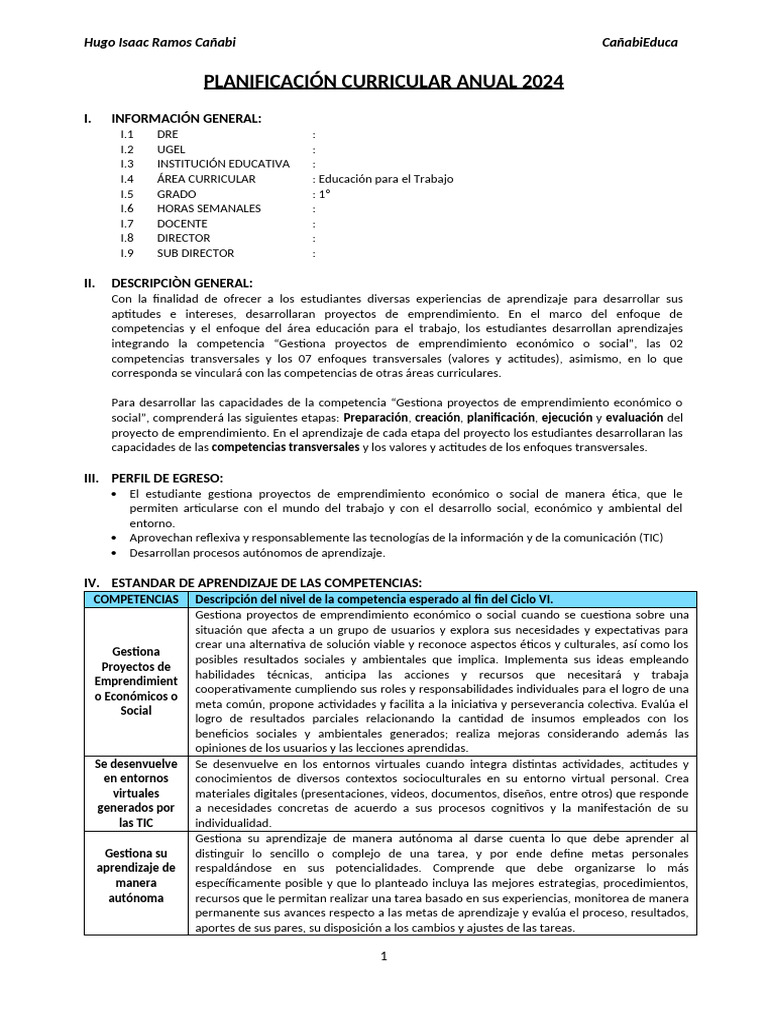 Programacion Anual EPT 2024 | PDF | Aprendizaje | Evaluación