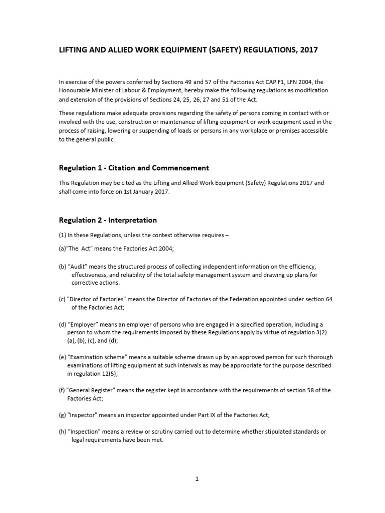 LIFTING_AND_ALLIED_WORK_EQUIPMENT_(SAFETY)_REGULATIONS_2017 | PDF ...