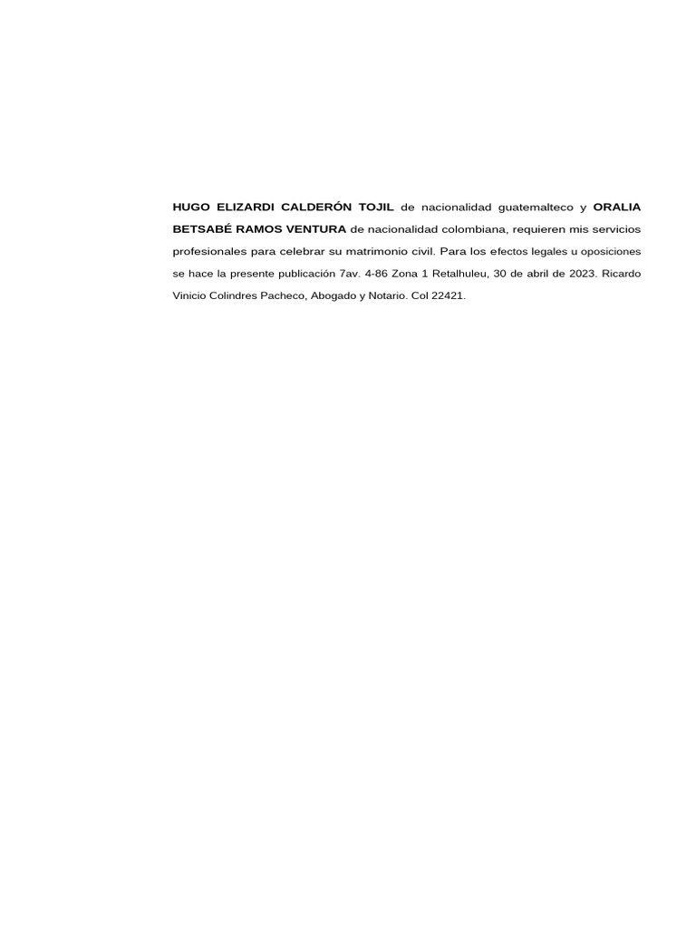 Anuncio de Matrimonio Civil | PDF