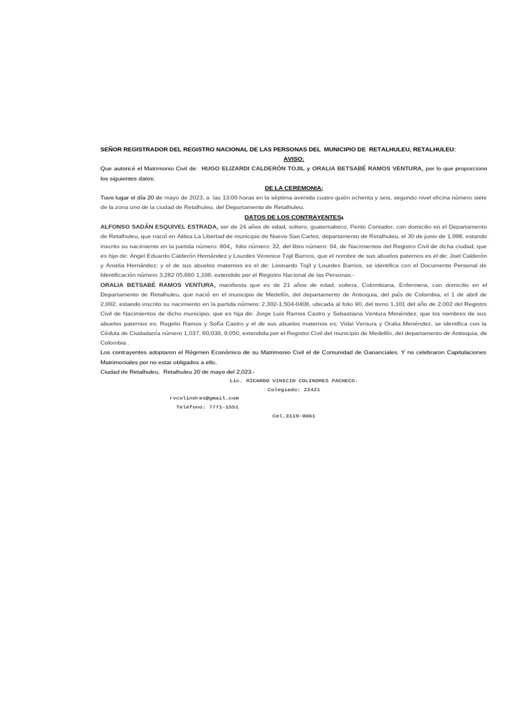 Aviso de Matrimonio | PDF | Parentesco y descenso | Instituciones sociales