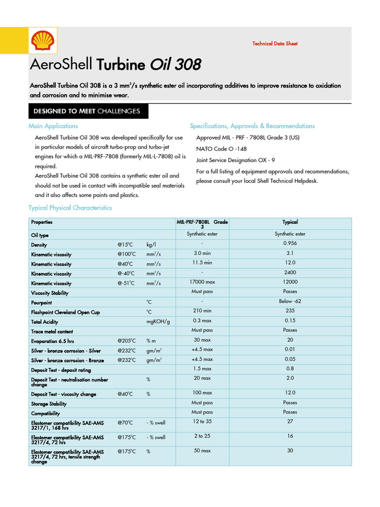 AeroShell Turbine Oil 308 Specs | PDF | Corrosion | Building Engineering