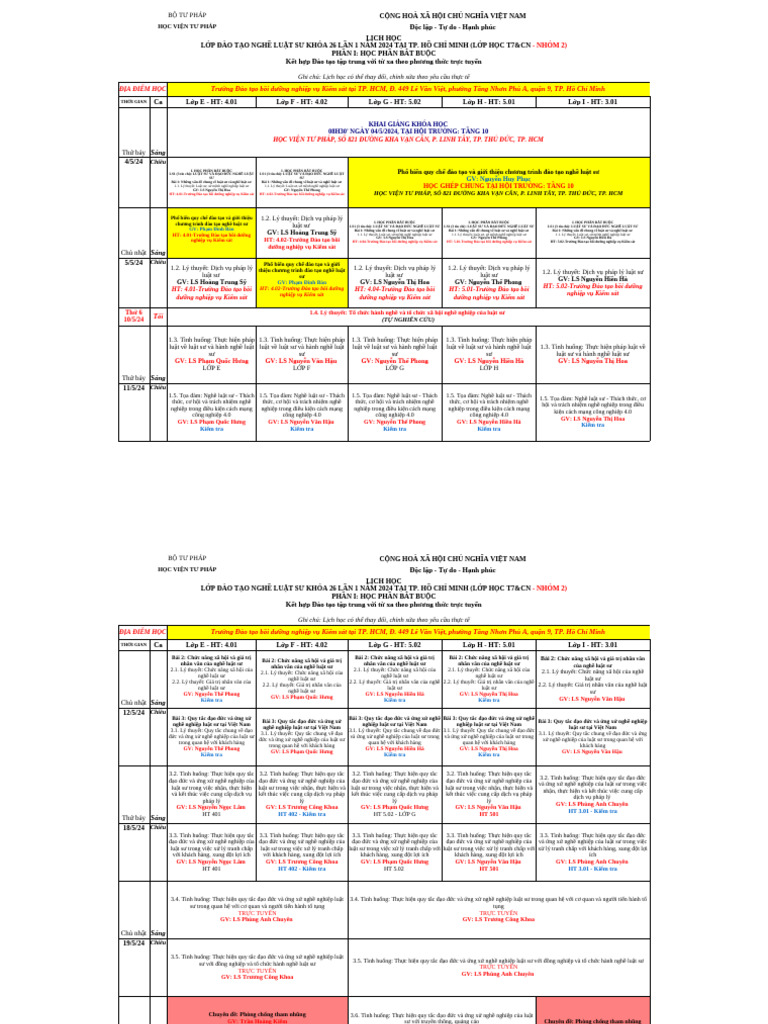 Lịch Ls26 Lần 1 (t7&Cn) - Nhóm 2 | PDF