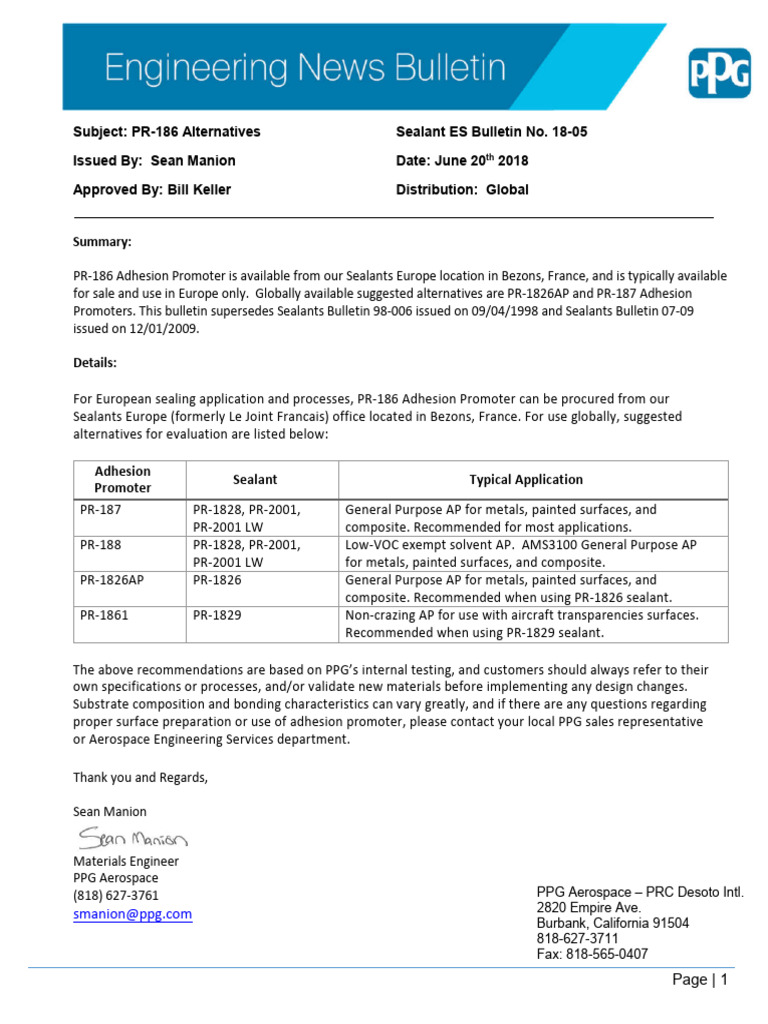 S-ESB-18-05 PR-186 Adhesion Promoter Alternatives | PDF | Adhesion ...