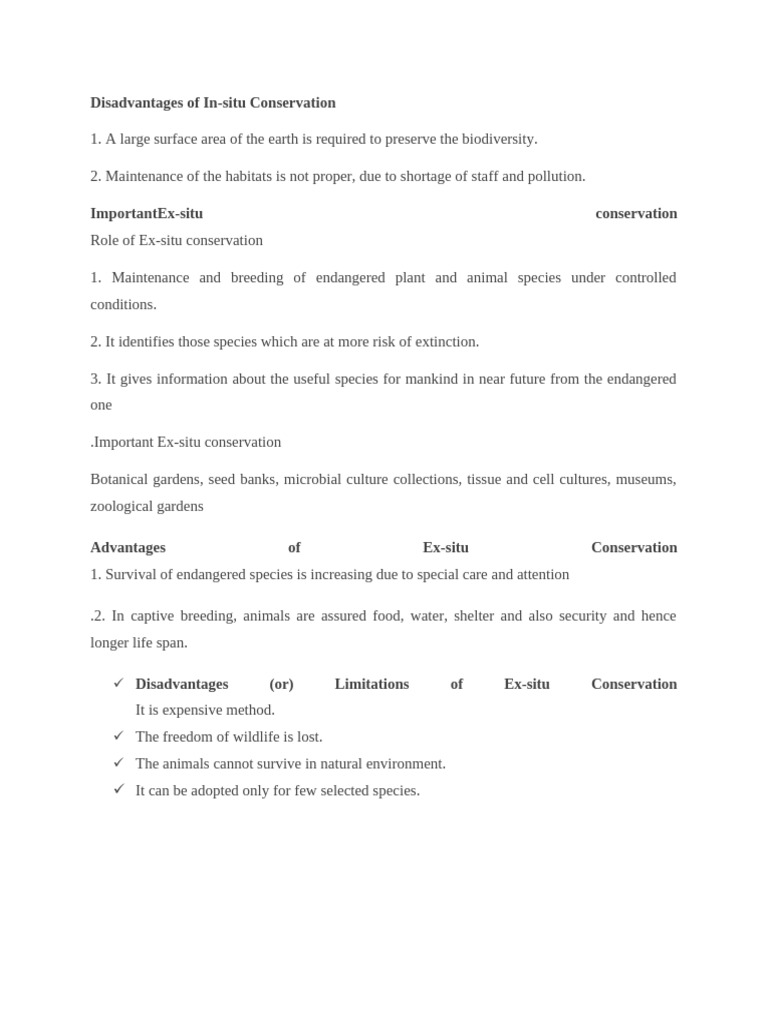 In-situ vs Ex-situ Conservation Pros & Cons | PDF