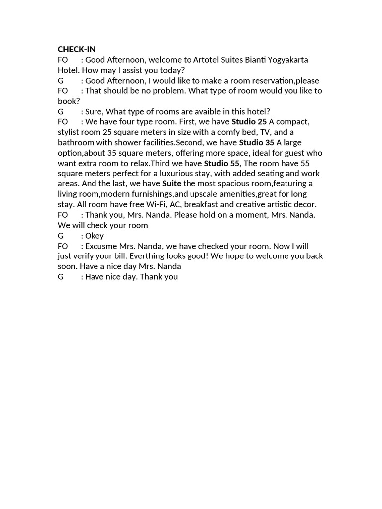 Check in and Check Out Conversation - m3f | PDF