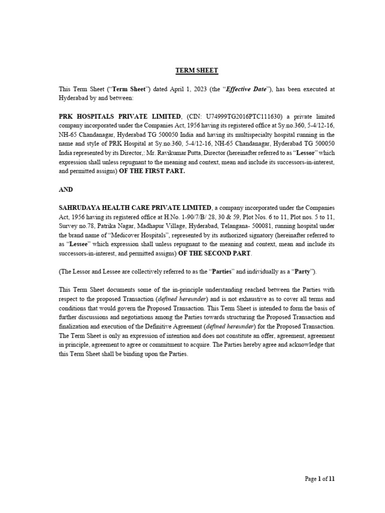 01 04 2023 - Executed Version Clean Draft Term Sheet | PDF | Lease | Indemnity