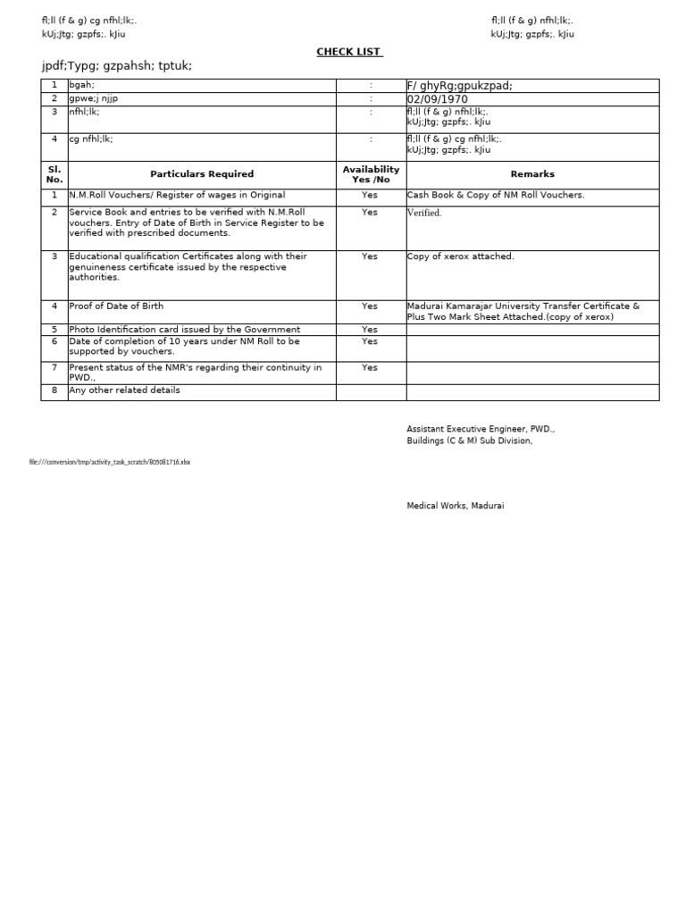 PWD Employee Verification Checklist | PDF | Identity Document | Government And Personhood