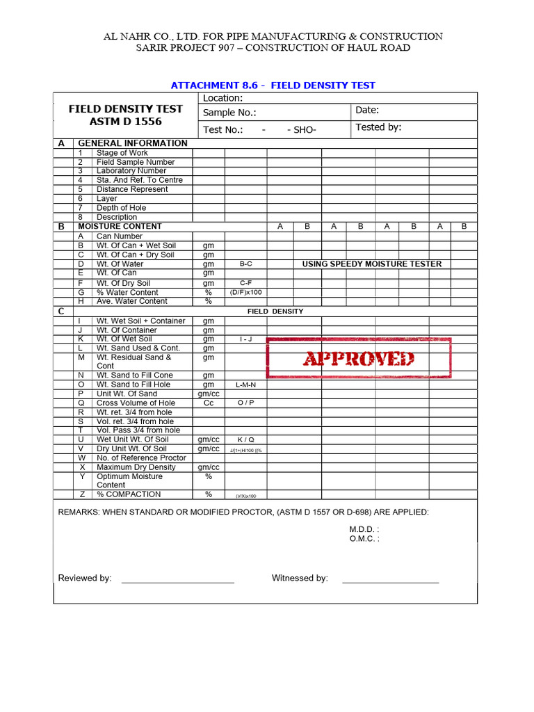 Field Density Test ASTM D 1556 | PDF