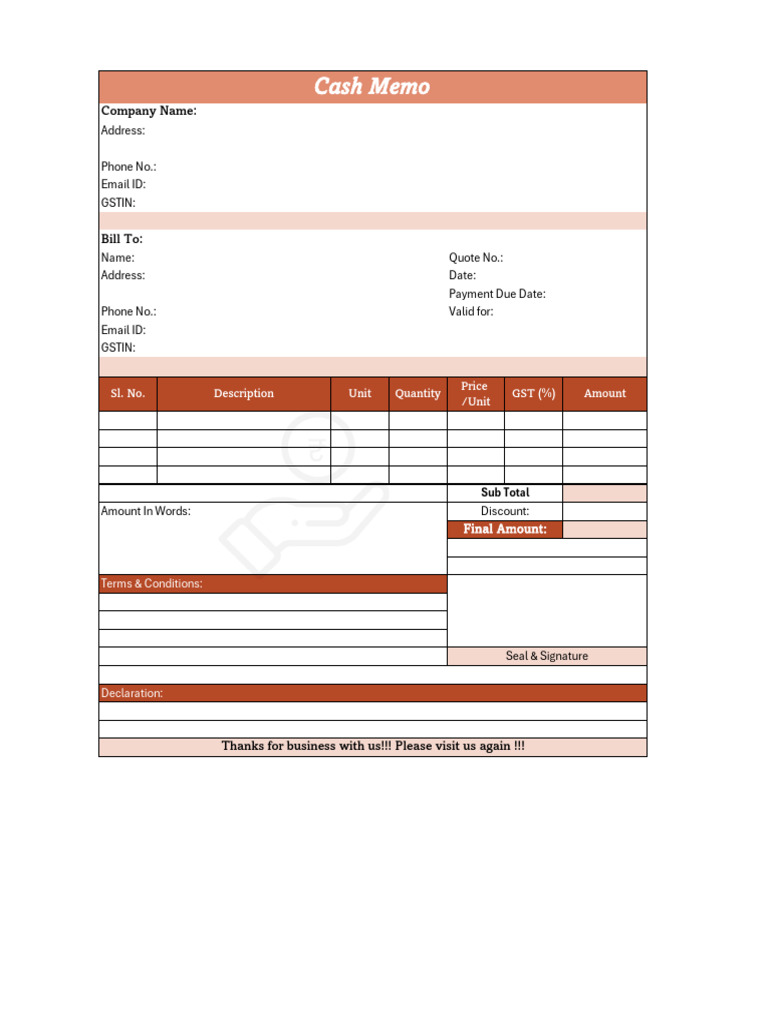 Cash Memo Bill Book Format 4 | PDF