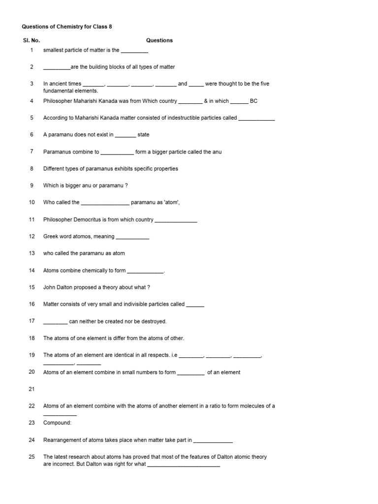 Questions - Atomic Structure - Set-1 | PDF | Atoms | Matter