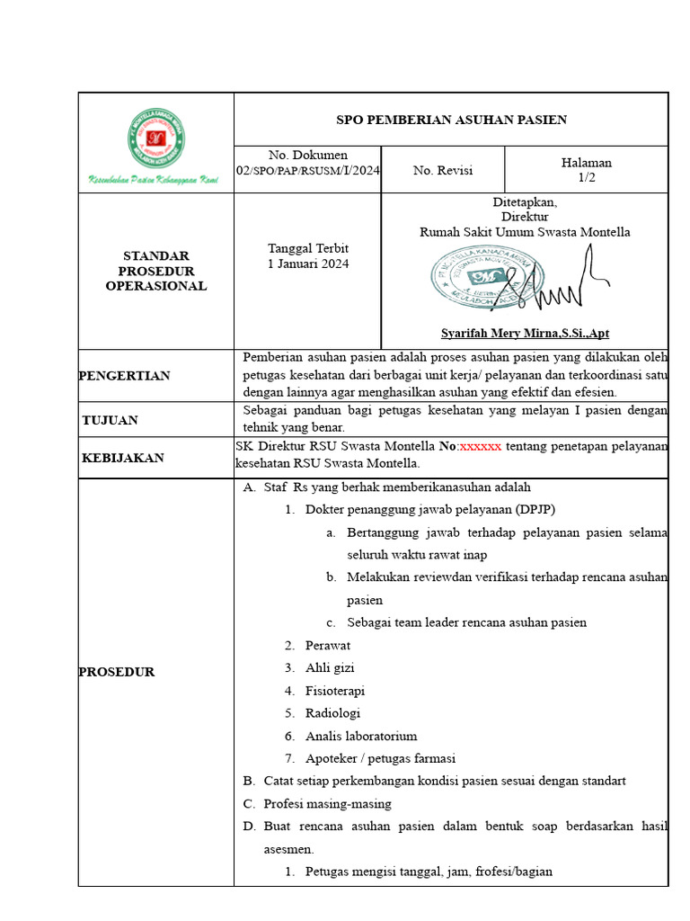 2.sop Perlayanan Dan Asuhan Pasien - Dock | PDF | Kesehatan Holistik | Sains & Matematika