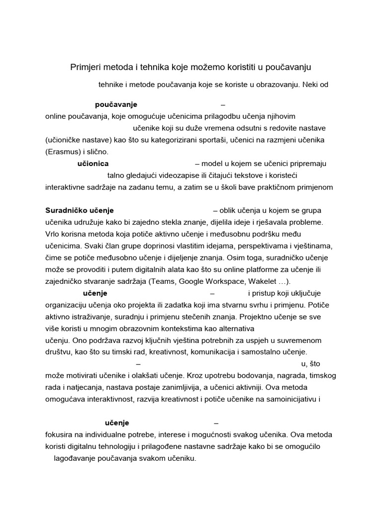Prilog (Metode I Tehnike Poučavanja) | PDF