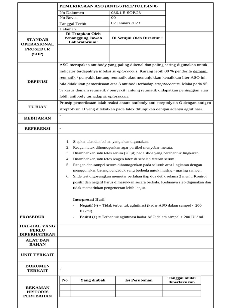 Sop Pemeriksaan Aso | PDF