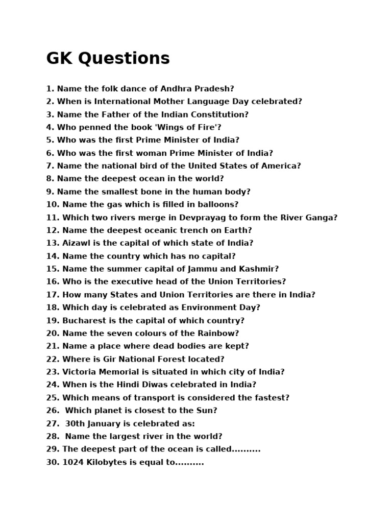 GK Questions | PDF