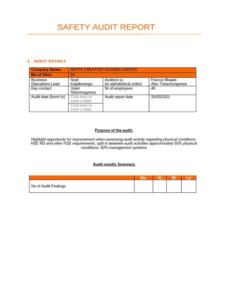 Safety Audit Report for Motiv Creation | PDF | Audit | Risk