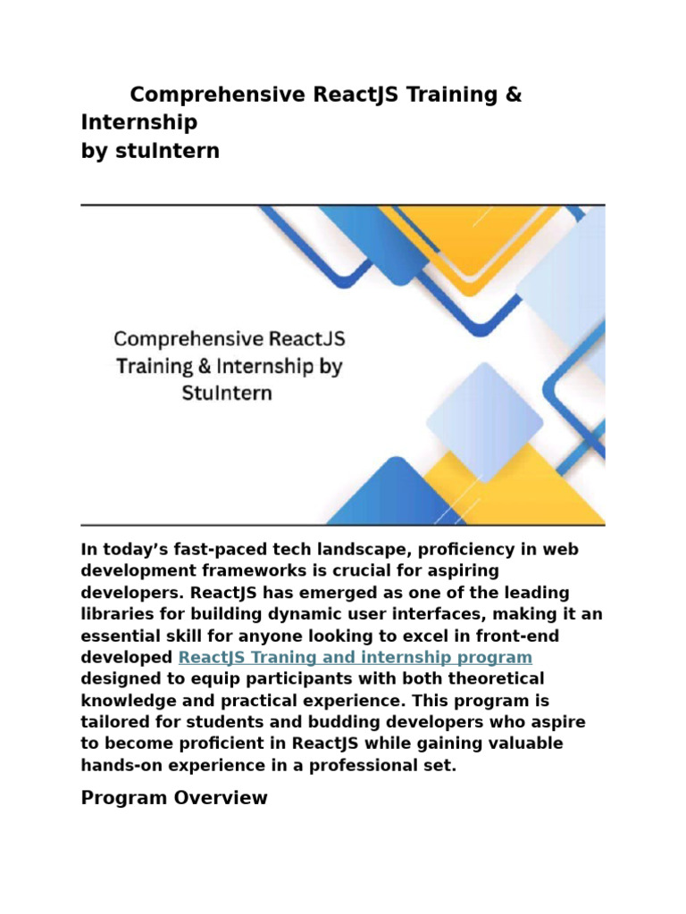 Comprehensive ReactJS Training & Internship by StuIntern | PDF | Internship | Job Hunting