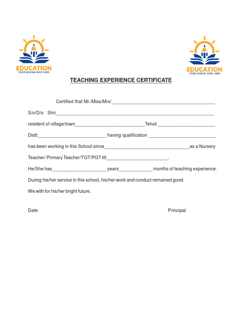 Teaching Experience Certificate Template | PDF | Career & Growth