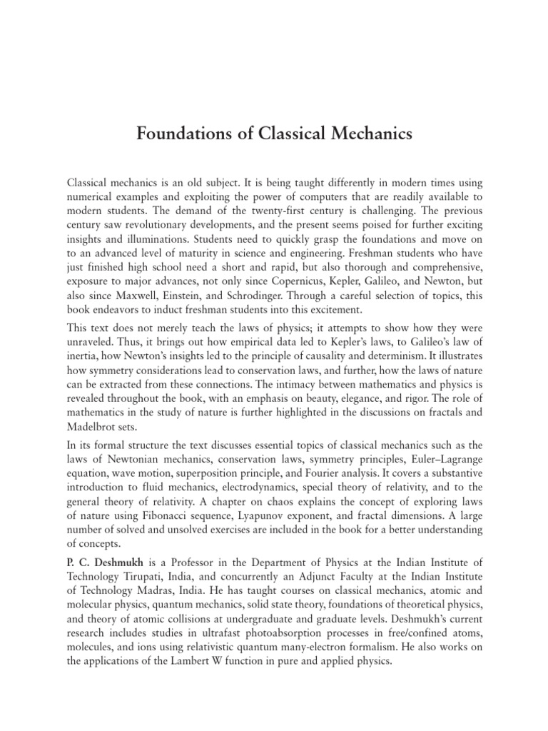 PC DESHMUKH Classical Mechanics Hardcovernbsped 110848056x 9781108480567 Compress | PDF ...