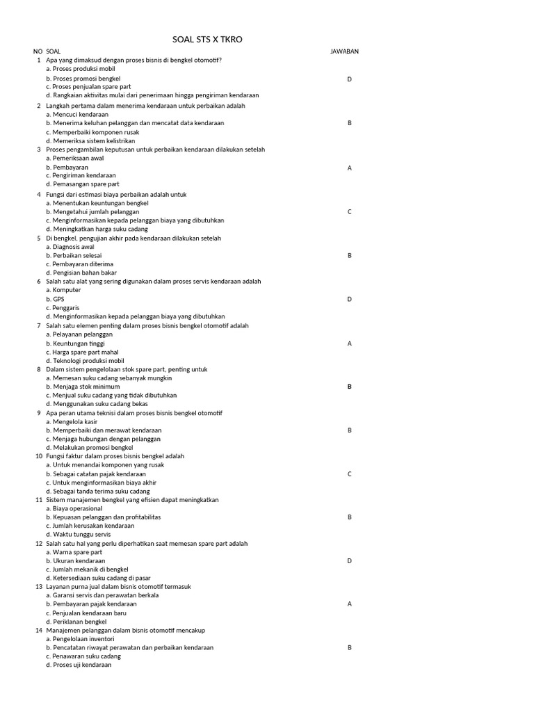 Soal STS X TKRO Semester 1 | PDF