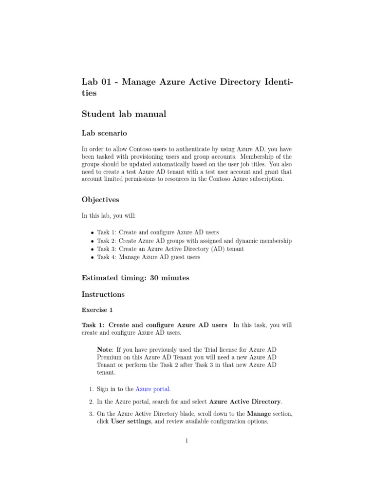 LAB 01-Manage Azure AD Identities | PDF | Active Directory | User (Computing)