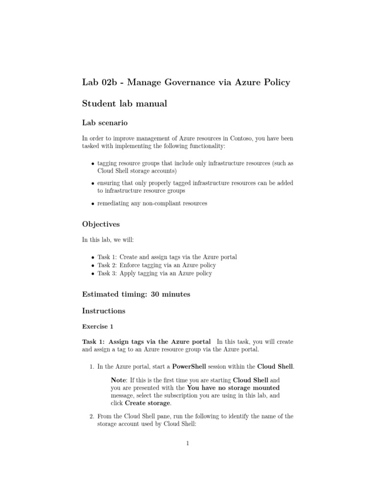 LAB 02b-Manage Governance Via Azure Policy | PDF | Tag (Metadata) | Cloud Computing