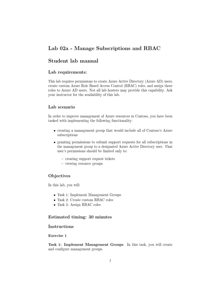 LAB 02a Manage Subscriptions and RBAC | PDF | Computer Architecture | Computing