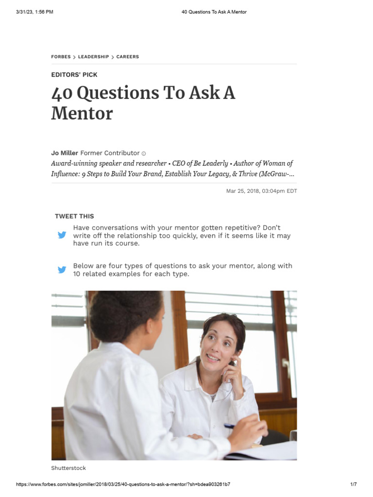 What to ask to your mentor - 40 questions | PDF | Mentorship | Leadership