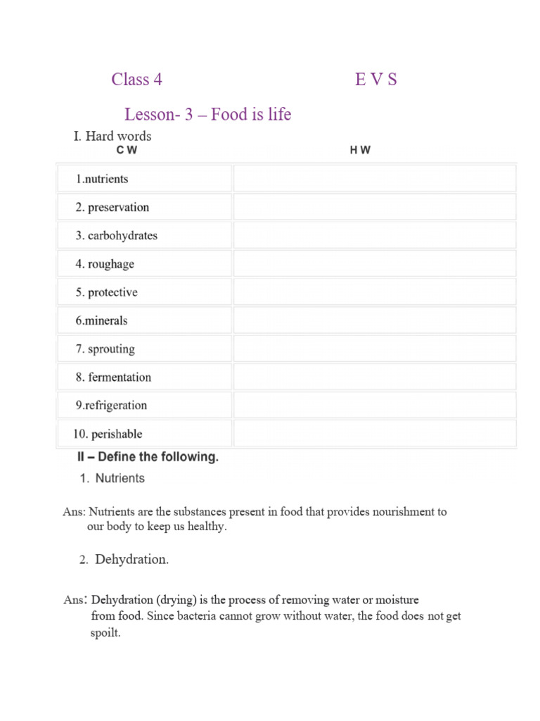 Food and Health Essentials for Class 4 | PDF