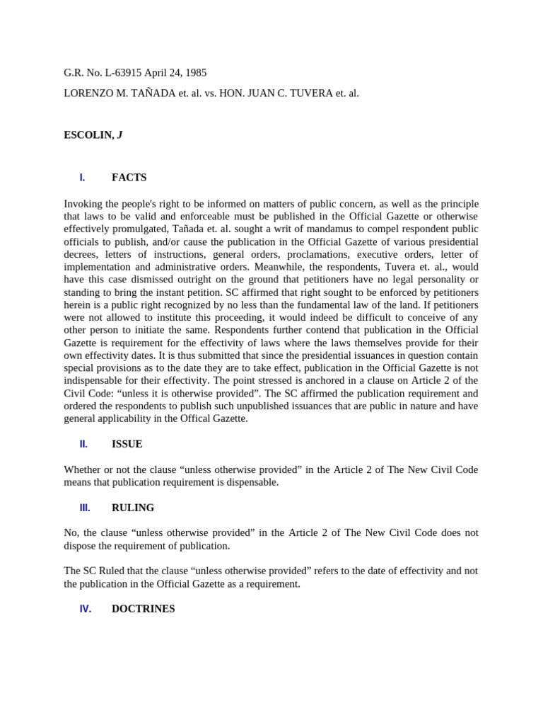 Lorenzo M. Tañada v. Hon. Juan C. Tuvera | PDF | Legal Documents ...