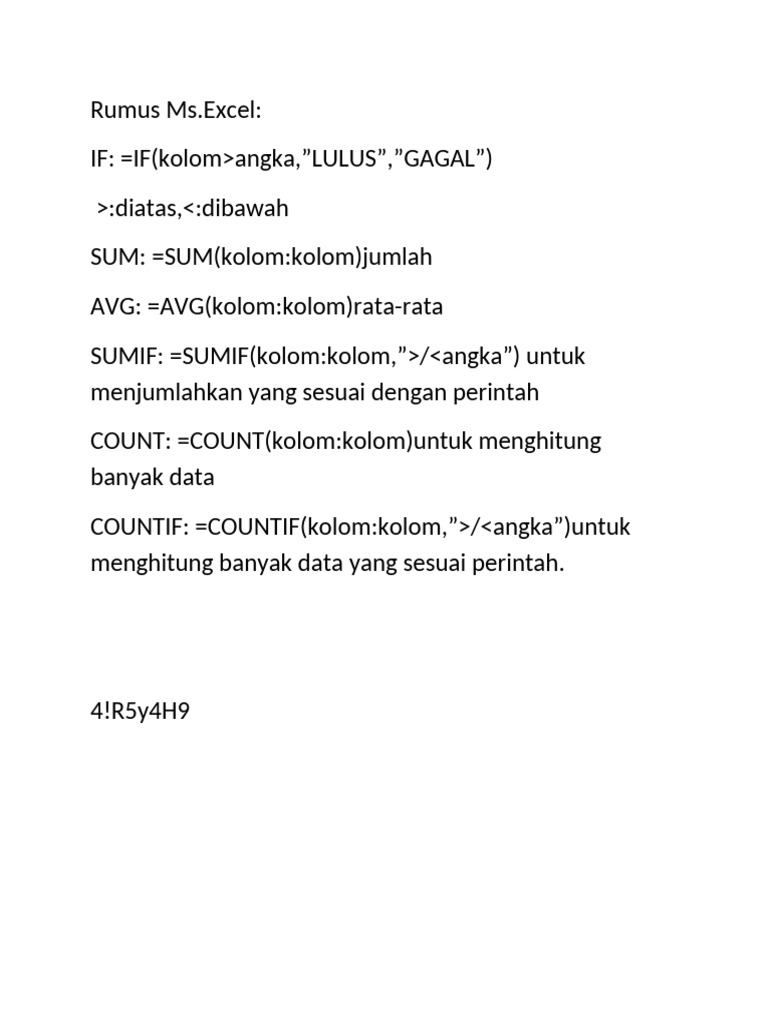 Rumus MS - Excel | PDF | Metode & Bahan Ajar | Komputer