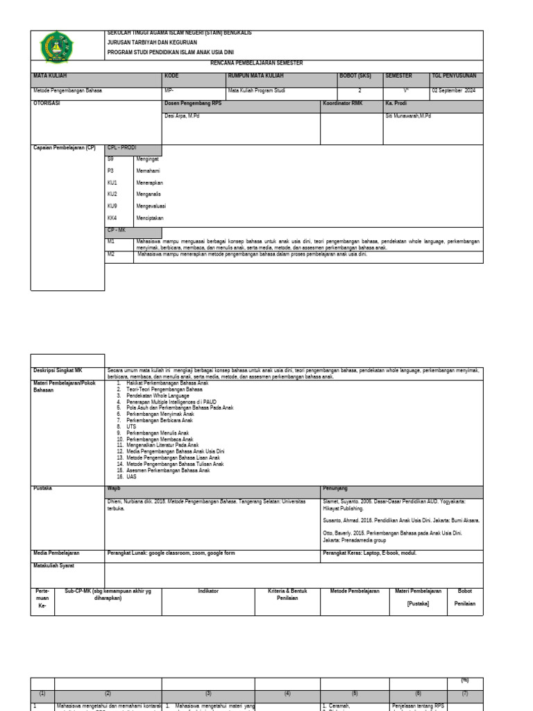 Rps Metode Pengembangan Bahasa | PDF