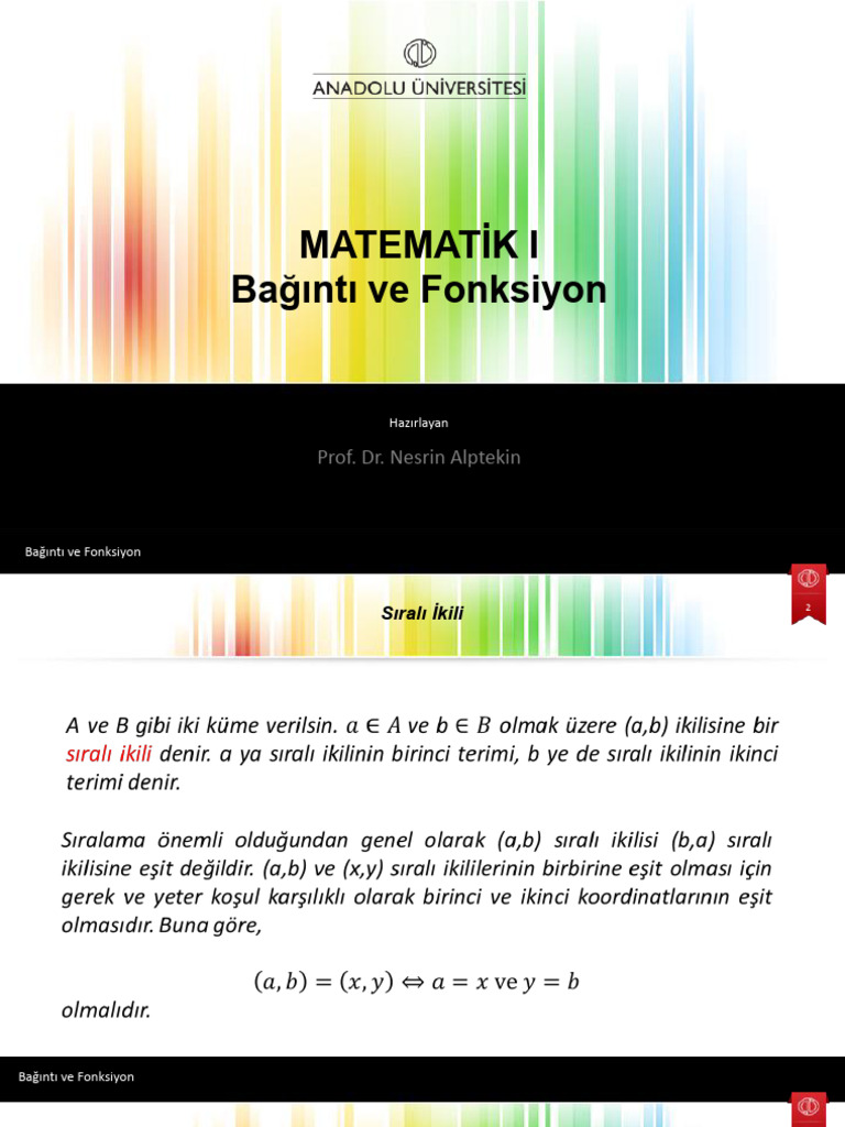 MATEMATİK I - Bağıntı Ve Fonksiyon | PDF