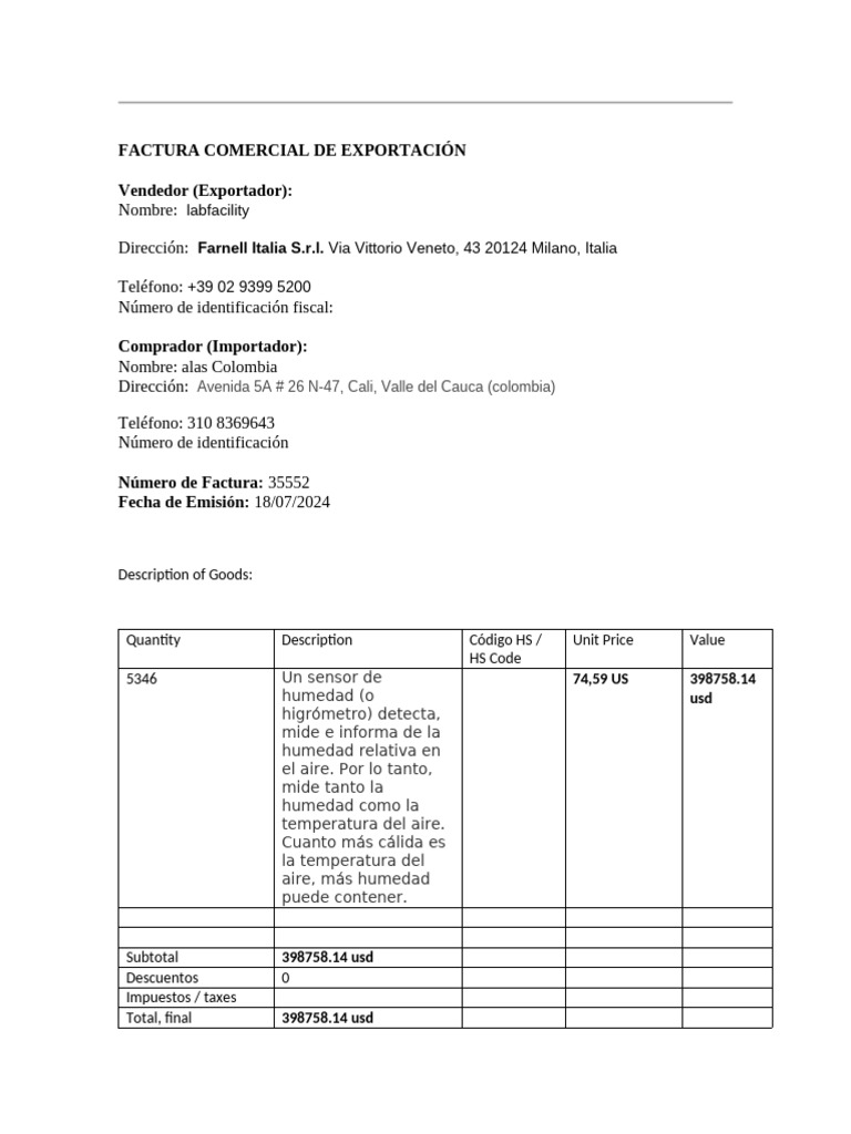 Factura Comercial De Exportación Pdf