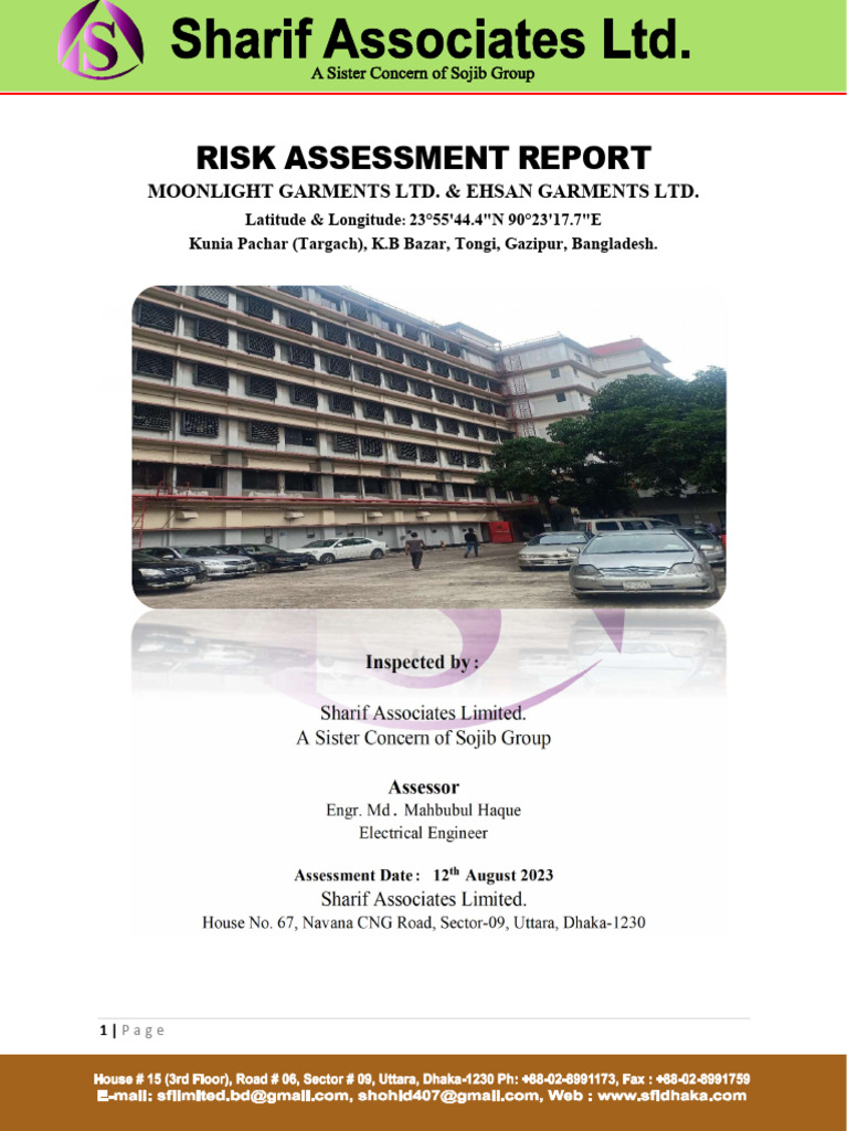 Risk Assessmet Report - Monlight & Ehsan Garments Ltd. Eee12.08.2023 | PDF | Electrical Wiring ...
