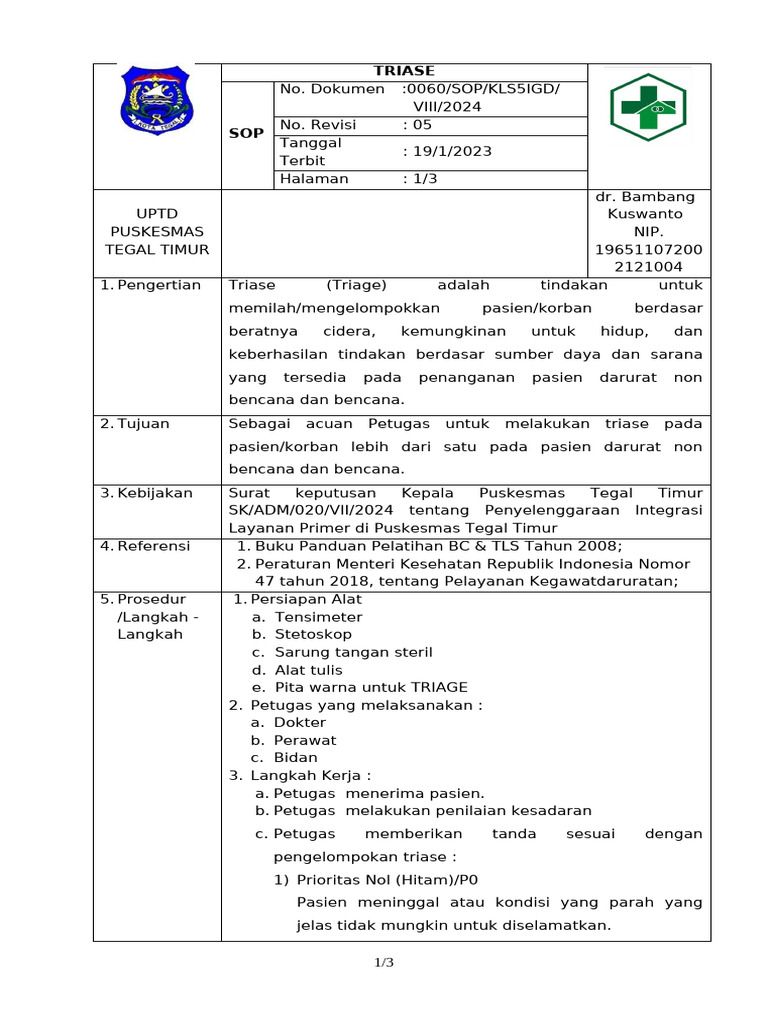 (Klaster 5) Sop Triase | PDF