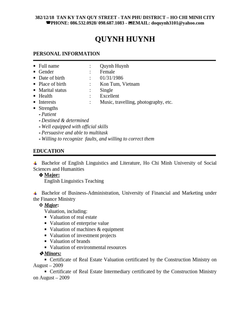 CV_QUYNH HUYNH 2021 | PDF | Vietnam