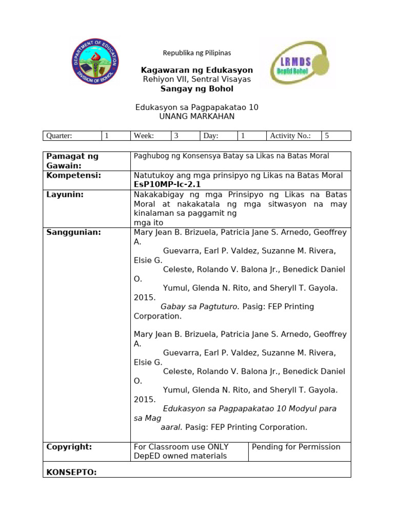 Week3 EsP10 Q1 LAS Day1-2 | PDF