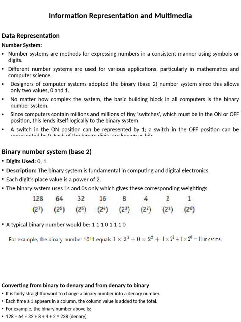 Information Representation As Level | PDF | Data Compression | Binary Coded Decimal