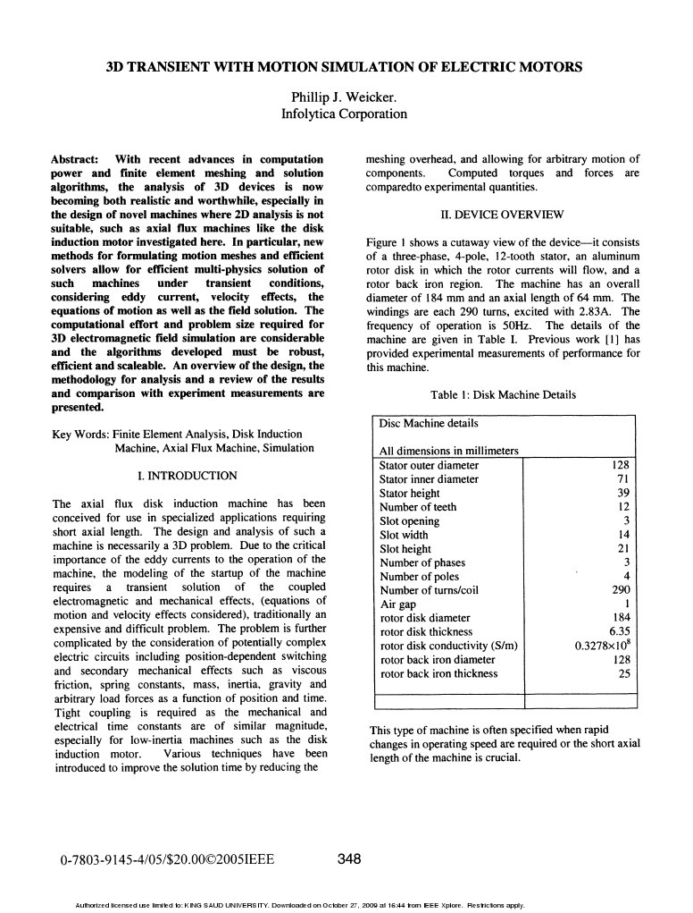 3d Transient With Motion Simulation Of Electric Motors Pdf Finite Element Method