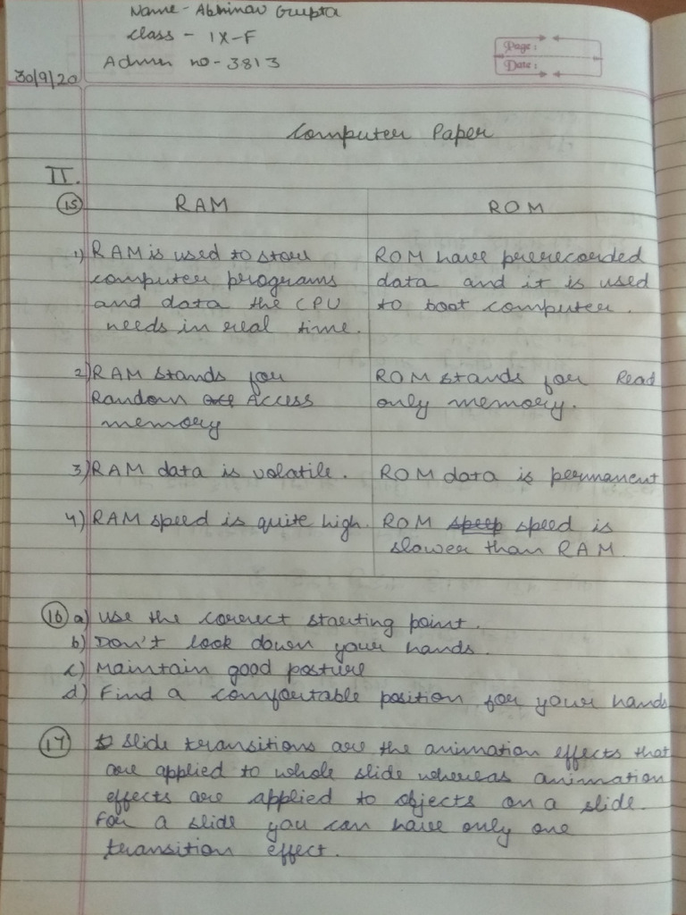Computer Test Paper by Abhinav Gupta Class 9th F | PDF