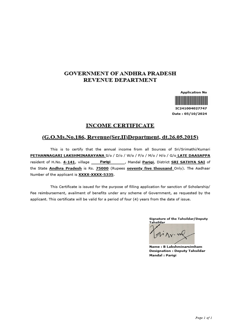 Income Certificate - IC241004027747 | PDF