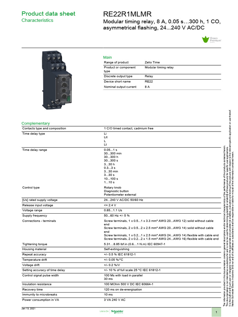 Zelio Time RE22R1MLMR Document | PDF | Relay | Electric Power