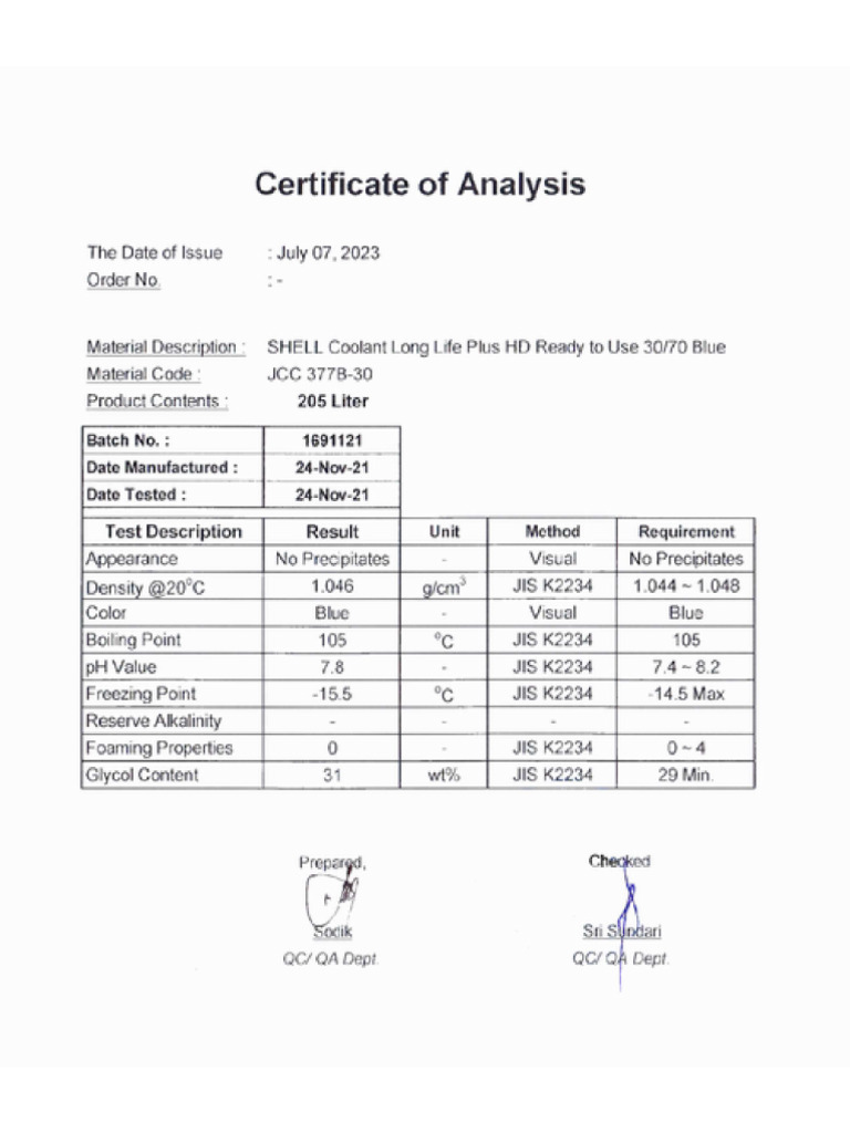COA Shell Coolant Long Life | PDF