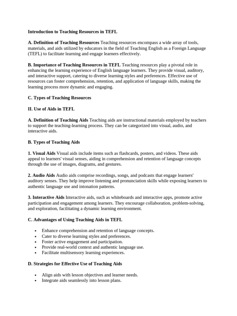 Introduction To Teaching Resources in TEFL | PDF | Learning | Learning ...