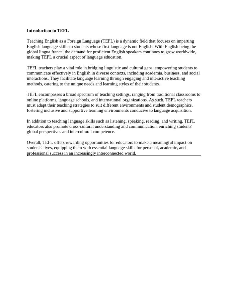 Introduction To TEFL | PDF | Language Arts & Discipline